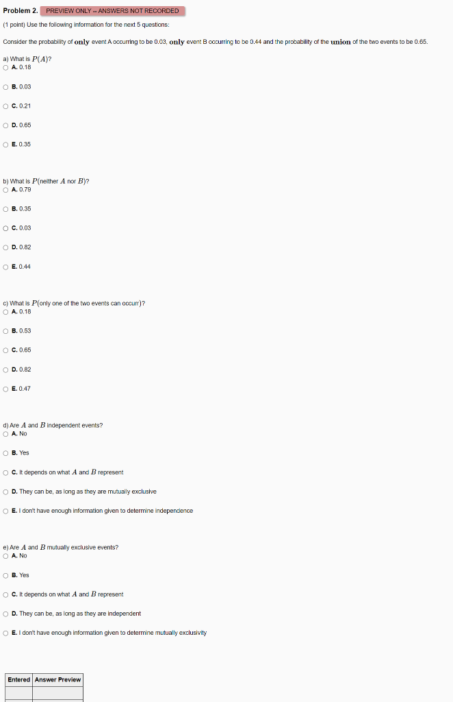 Solved Problem 2. PREVIEW ONLY -- ANSWERS NOT RECORDED (1 | Chegg.com