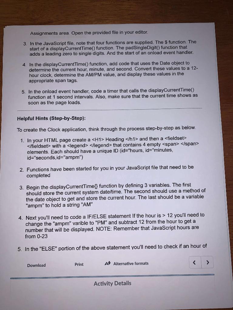 Solved Steps Develop the Clock application In this exercise, | Chegg.com
