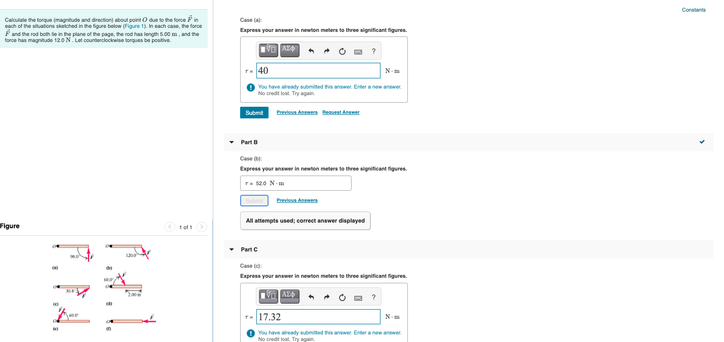 Solved Constants Calculate the torque (magnitude and | Chegg.com