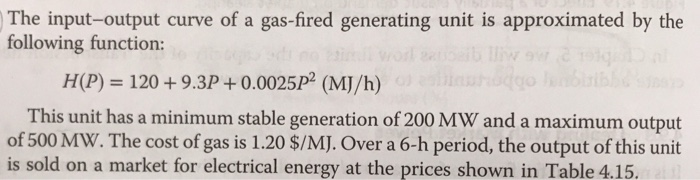 Solved The input-output curve of a gas-fired generating | Chegg.com