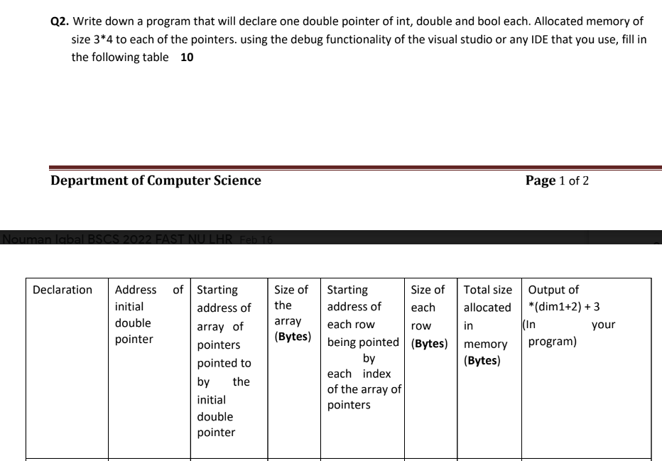 Solved Q2. Write down a program that will declare one double | Chegg.com