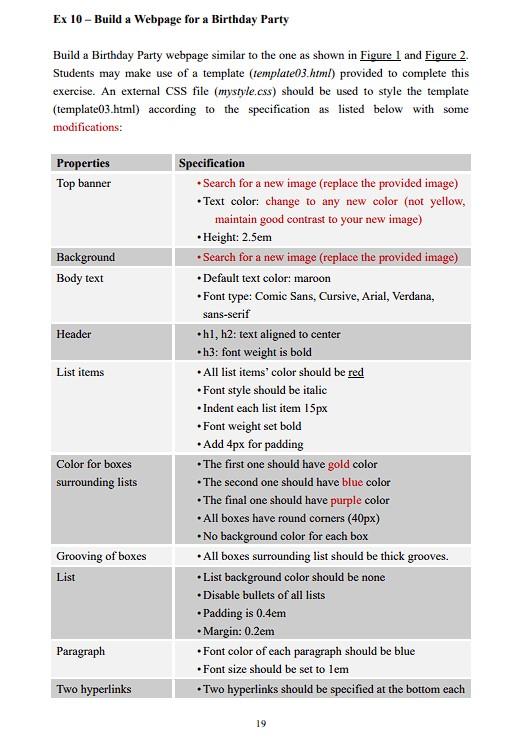 Solved Ex 10 - Build a Webpage for a Birthday Party Build a | Chegg.com