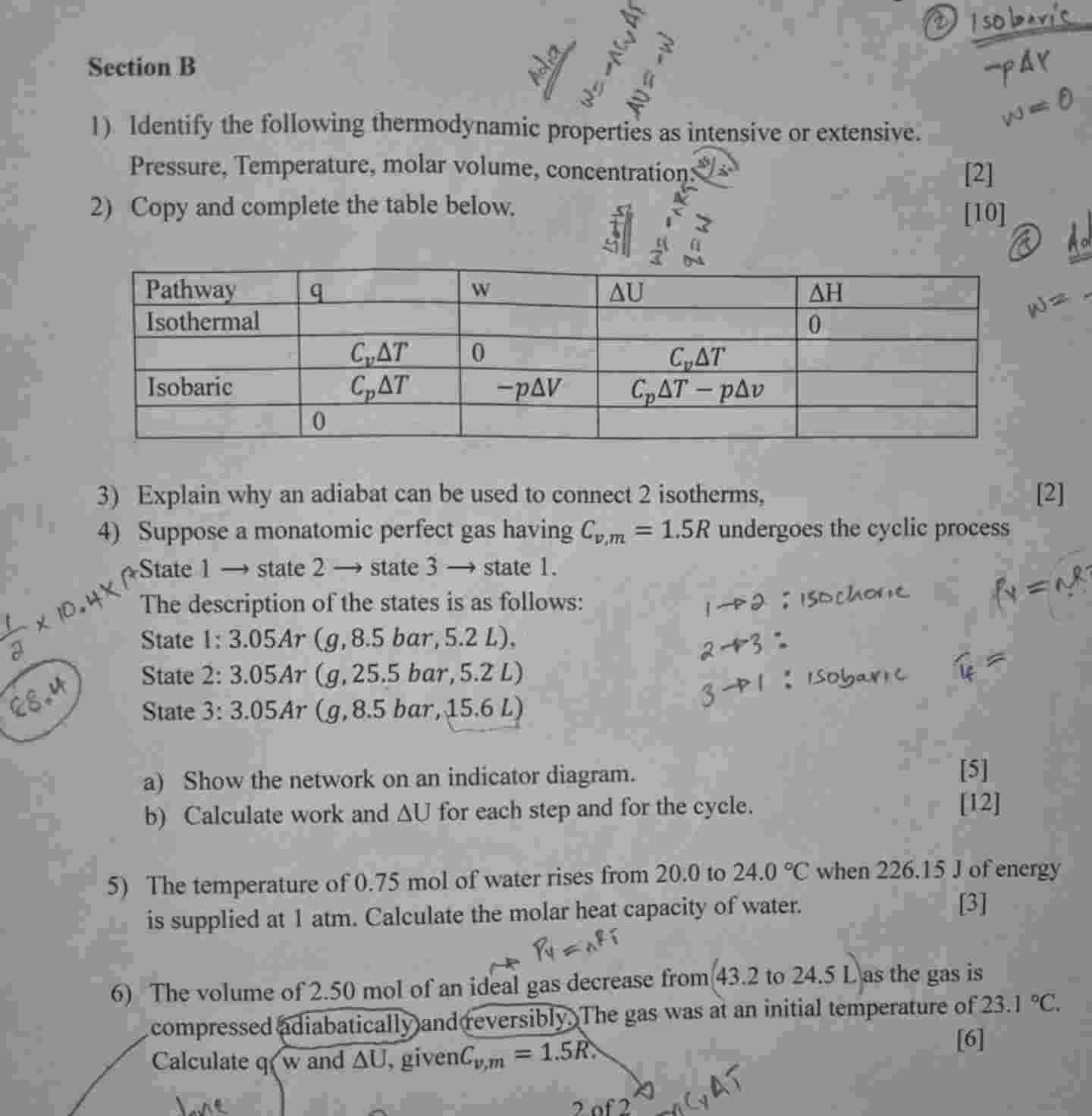 Section BIdentify the following thermodynamic | Chegg.com