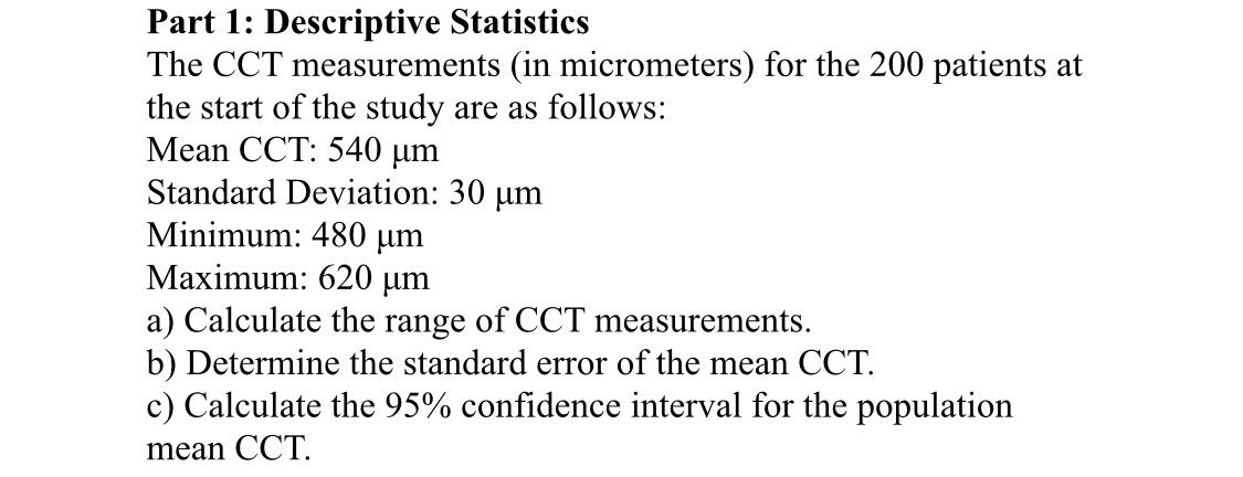Solved Part 1: Descriptive StatisticsThe CCT ﻿measurements | Chegg.com