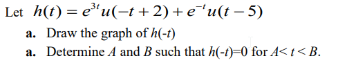 Solved Let h(t)=e3tu(−t+2)+e−tu(t−5) a. Draw the graph of | Chegg.com