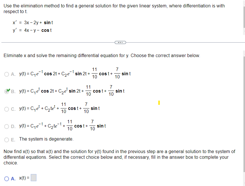 Solved Use the elimination method to find a general solution | Chegg.com