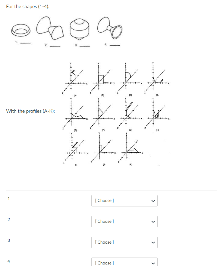 Solved For the shapes (1-4): With the profiles (A-K): | Chegg.com