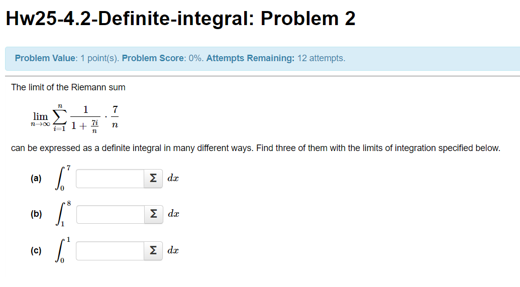 Solved Hw25-4.2-Definite-integral: Problem 2 Problem Value: | Chegg.com
