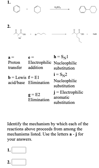 Solved 1. H,SO 2. a = h=SN1 Proton Electrophilic | Chegg.com