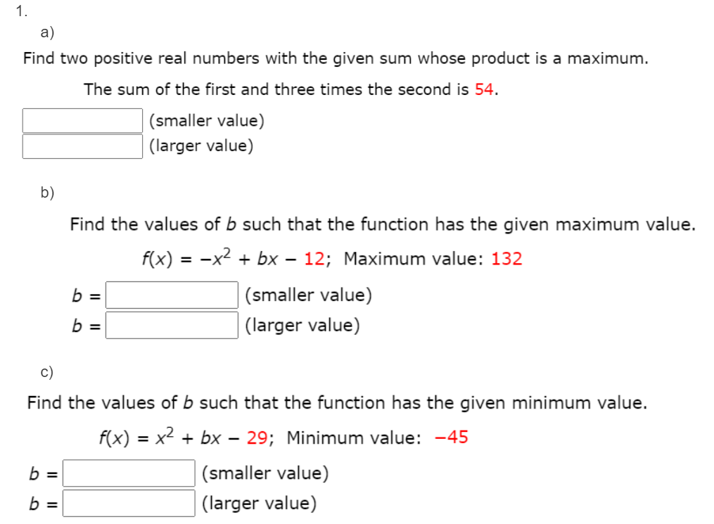 Solved 1. a) Find two positive real numbers with the given | Chegg.com