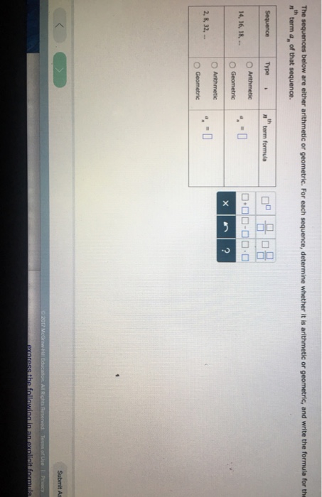 Solved The sequences below are either arithmetic or | Chegg.com