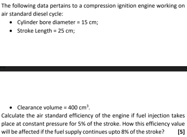 Solved The following data pertains to a compression ignition | Chegg.com