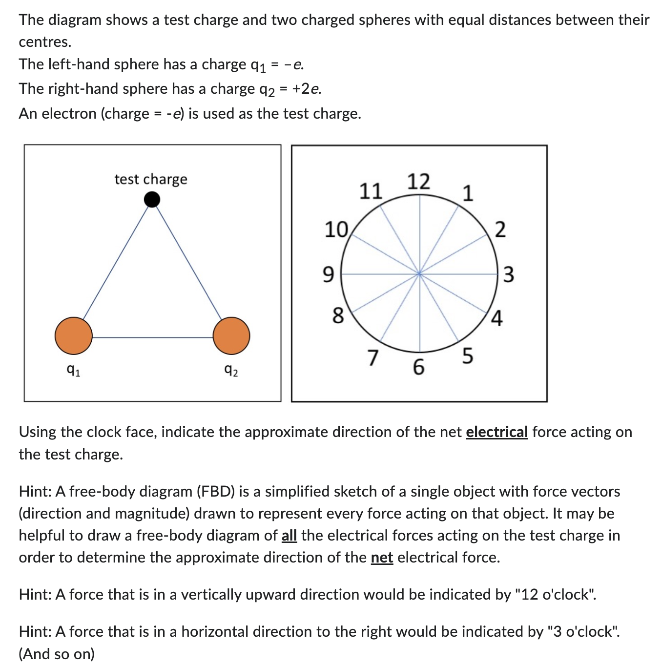 Solved The diagram shows a test charge and two charged | Chegg.com