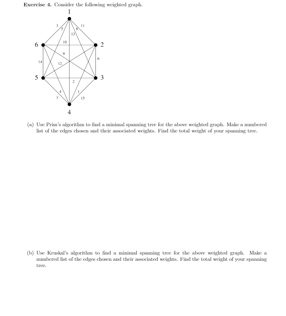 Solved Exercise 4. Consider the following weighted graph. 3 | Chegg.com