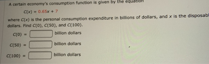Solved A certain economy's consumption function is given by | Chegg.com