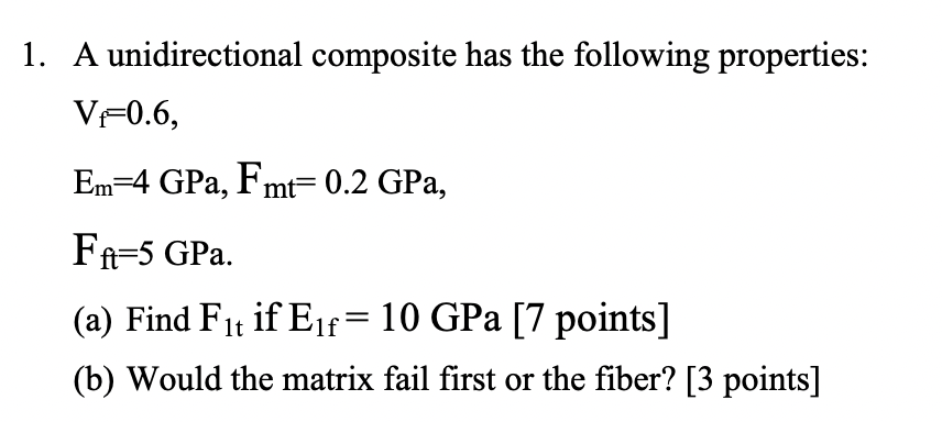 Solved 1. A unidirectional composite has the following | Chegg.com