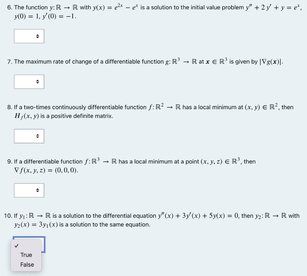 Solved 6. The function y:R→R with y(x)=e2x−ex is a solution | Chegg.com