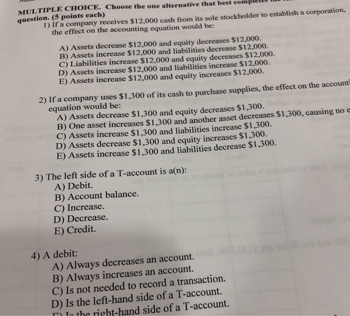 Solved MULTIPLE CHOICE. Choose the one alternative that best | Chegg.com
