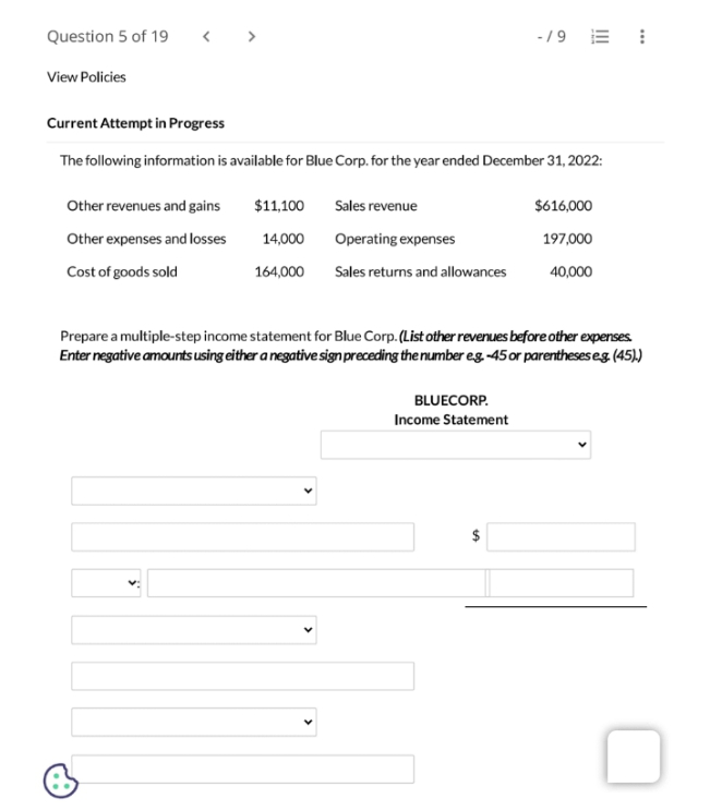 Solved The following information is available for Blue Corp. | Chegg.com