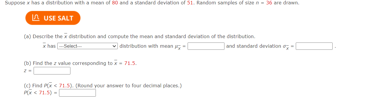 Solved Suppose x ﻿has a distribution with a mean of 80 ﻿and | Chegg.com