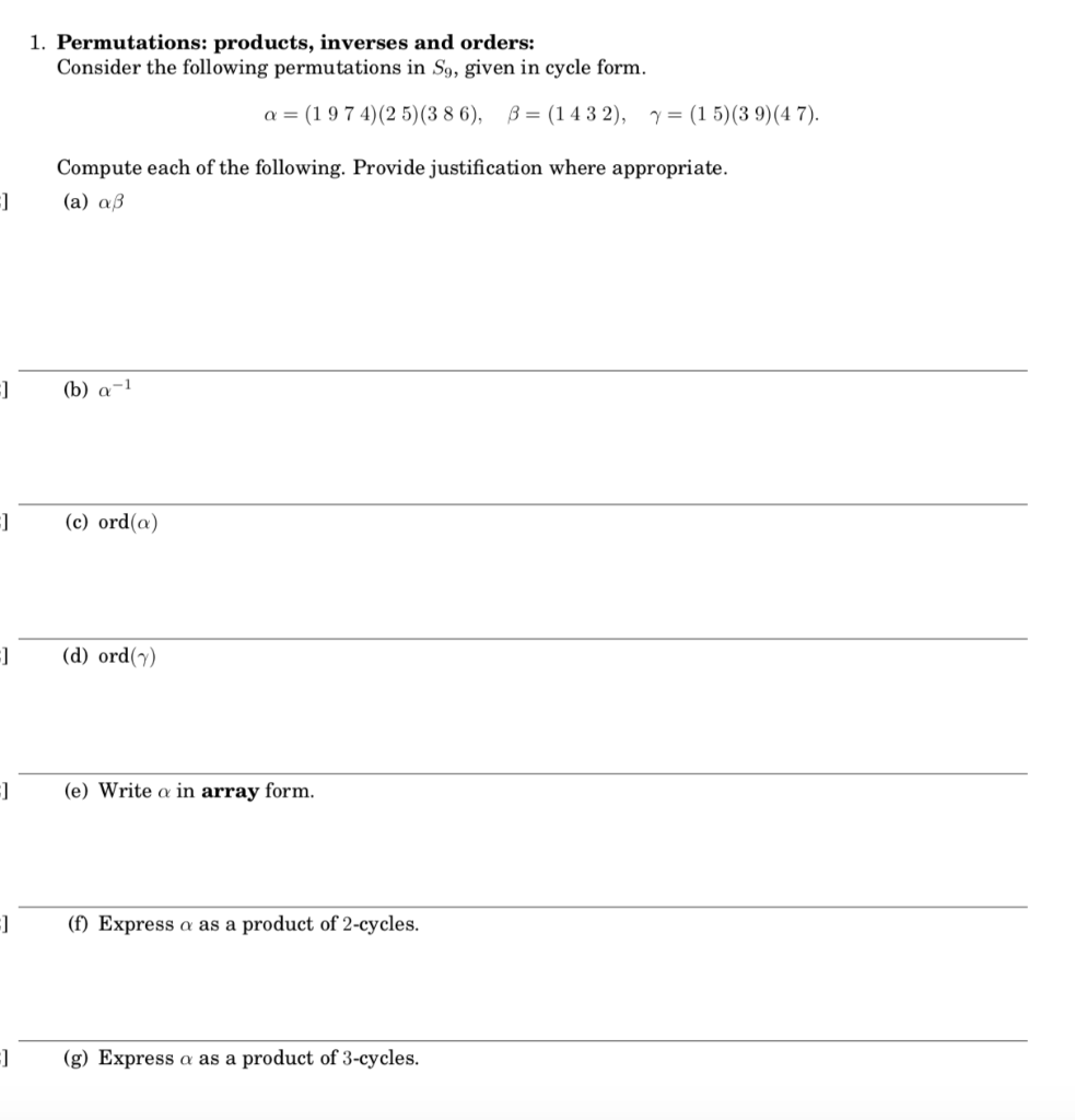 Solved 1. Permutations: products, inverses and orders: | Chegg.com