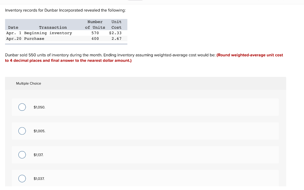 solved-inventory-records-for-dunbar-incorporated-revealed-chegg