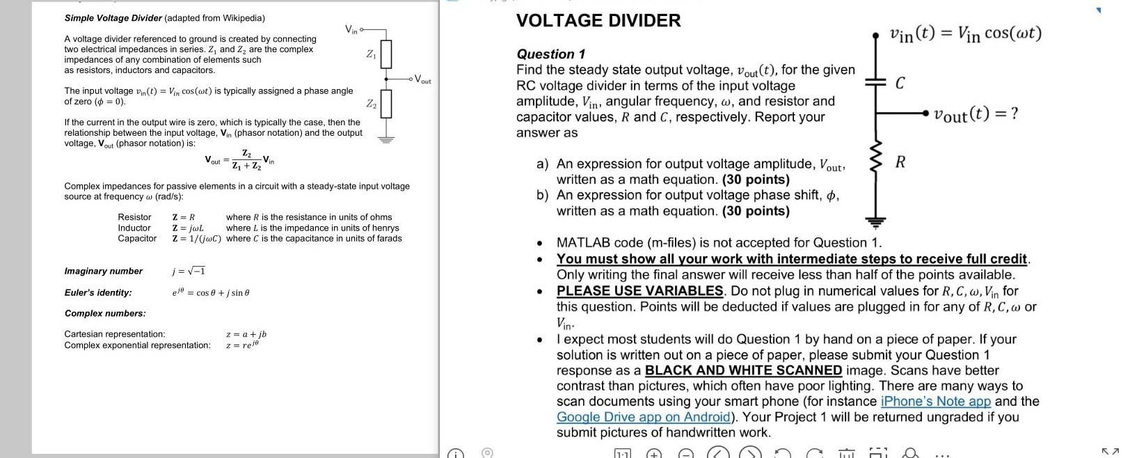 Solved Simple Voltage Divider (adapted from Wikipedia) | Chegg.com