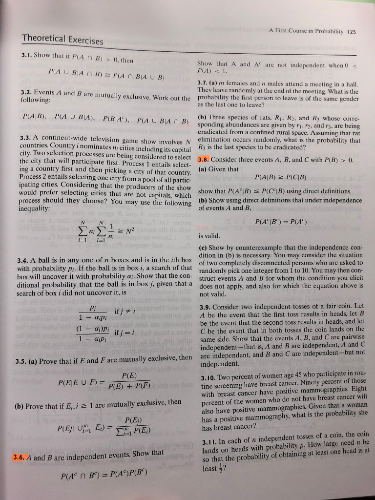 Solved A First Course in Probability 125 Theoretical | Chegg.com