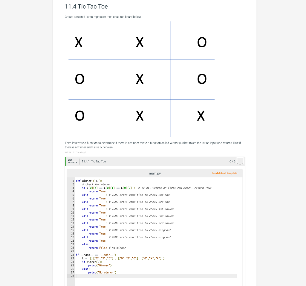 Solved Create a nested list to represent the tic tac toe | Chegg.com