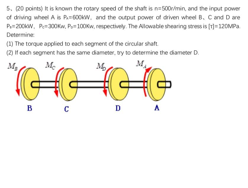 Solved 5、(20 points) It is known the rotary speed of the | Chegg.com