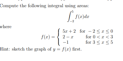Solved Compute the following integral using areas: f(x)da | Chegg.com