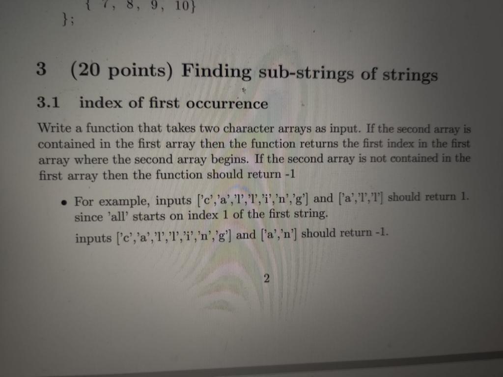 Solved 8, 9, 10} }; 3 (20 points) Finding sub-strings of | Chegg.com