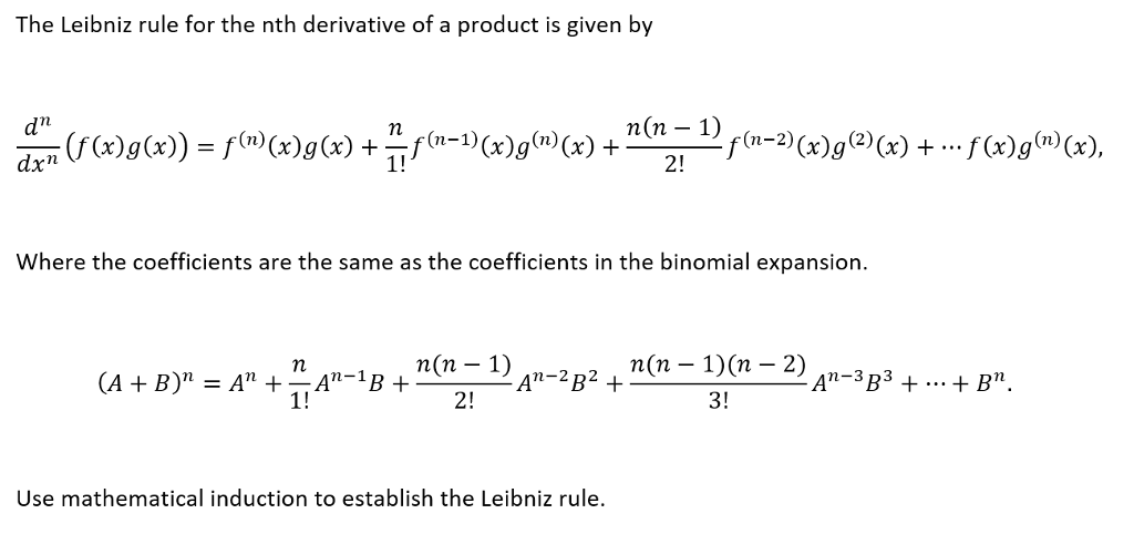 Solved The Leibniz rule for the nth derivative of a product | Chegg.com