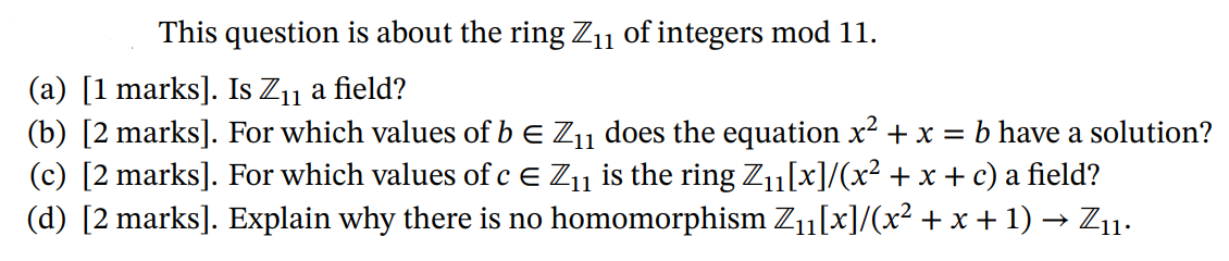 Solved This question is about the ring Z11 of integers mod | Chegg.com
