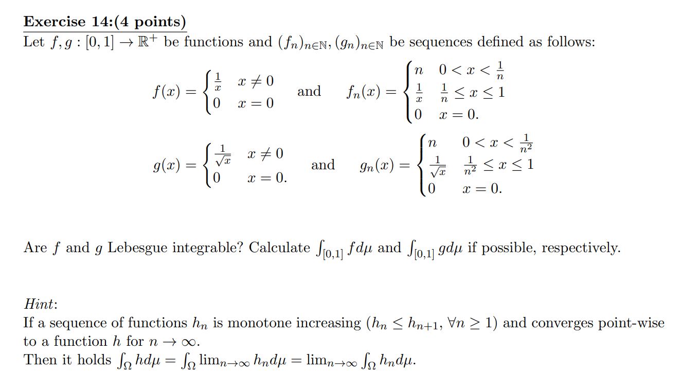 Exercise 14:(4 points) Let f,g:[0,1]→R+be functions | Chegg.com