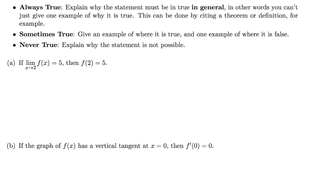 Solved - Always True: Explain why the statement must be in | Chegg.com