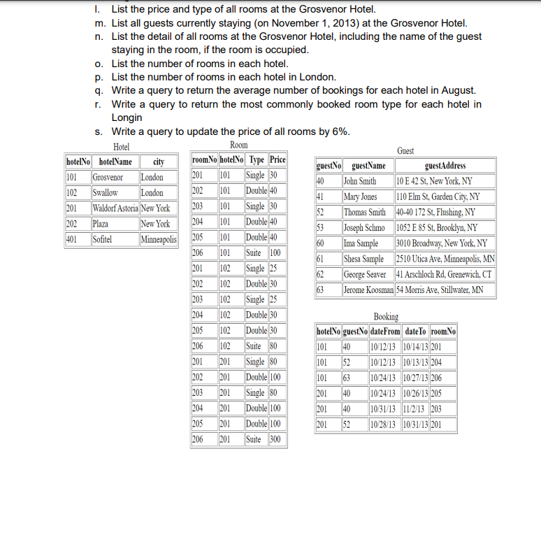 Solved Hotel Schema: Hotel Room Booking (hotelNo, hotelName, | Chegg.com