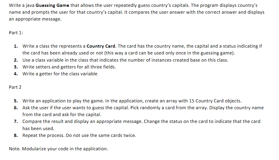 Write a java Guessing Game that allows the user | Chegg.com
