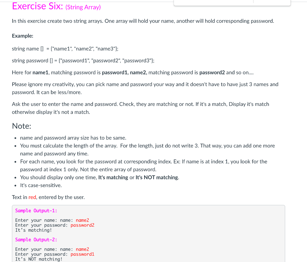 Solved Exercise Six: (String Array) In this exercise create | Chegg.com