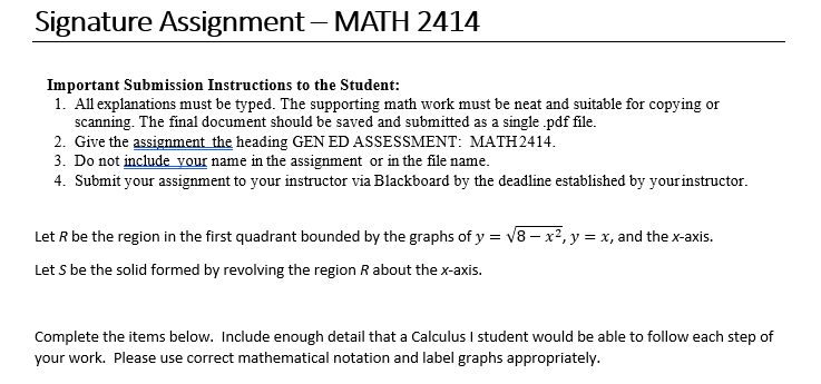 Signature Assignment - MATH 2414 Important Submission | Chegg.com
