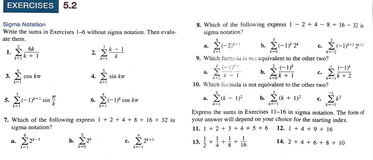 Solved EXERCISES 5.2 Sigma Notation Write the sums in | Chegg.com