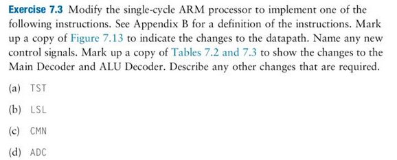 Exercise 7.3 Modify the single-cycle ARM processor to | Chegg.com