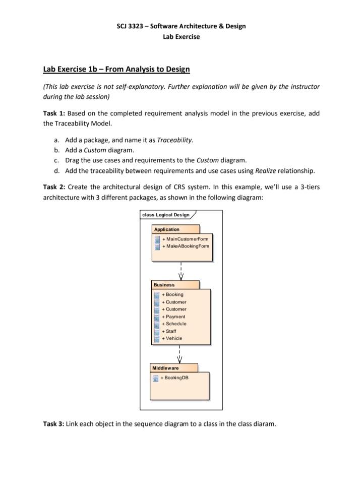 SCJ 3323 - Software Architecture \& Design Lab | Chegg.com