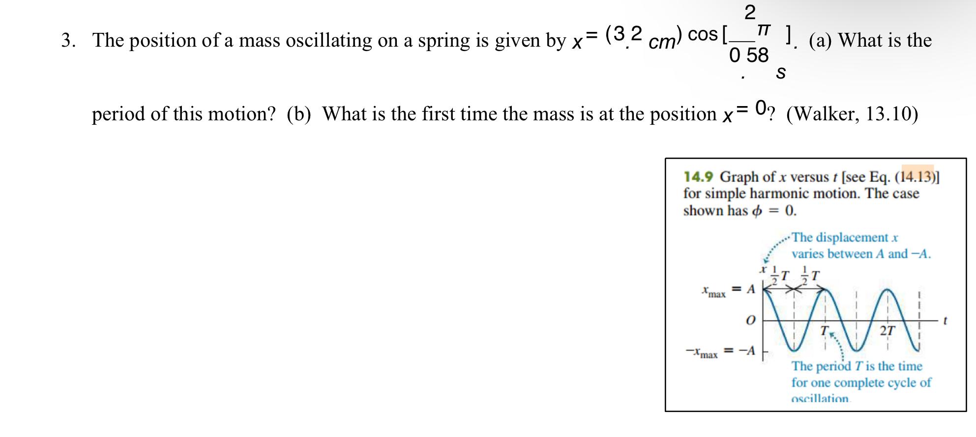 Solved 2 3. The position of a mass oscillating on a spring | Chegg.com