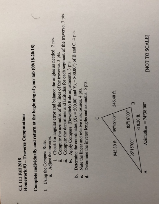 Solved CE 111 Fall 2018 Homework #3-Traverse Computations | Chegg.com