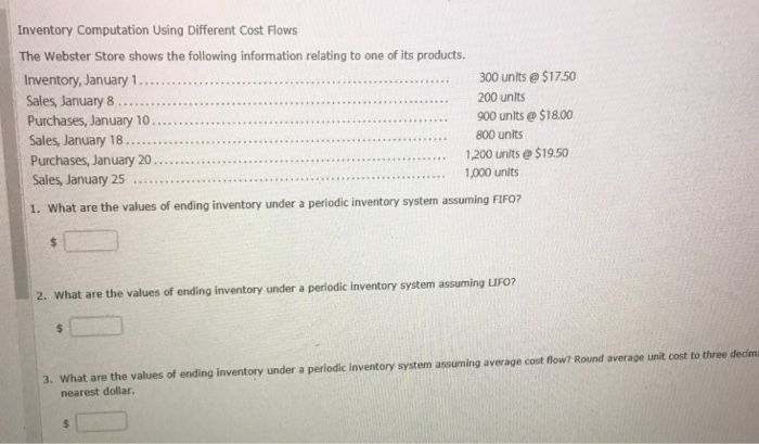 Solved Inventory Computation Using Different Cost Flows The | Chegg.com