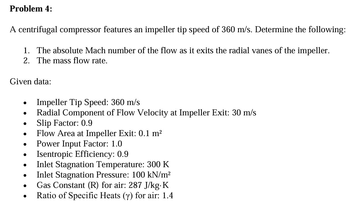 Solved Problem 4:A centrifugal compressor features an | Chegg.com