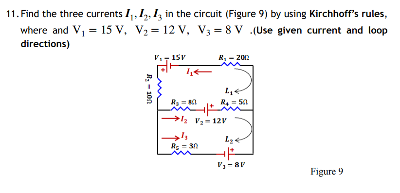 Solved 1. Find the three currents I1,I2,I3 in the circuit | Chegg.com