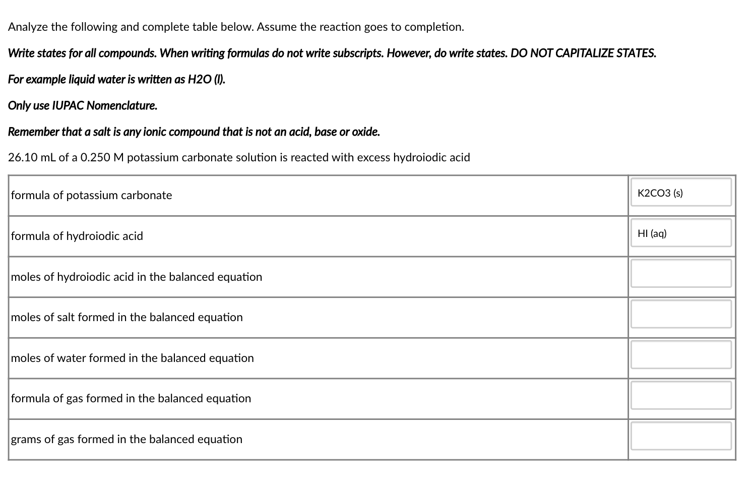 Solved Analyze the following and complete table below. | Chegg.com