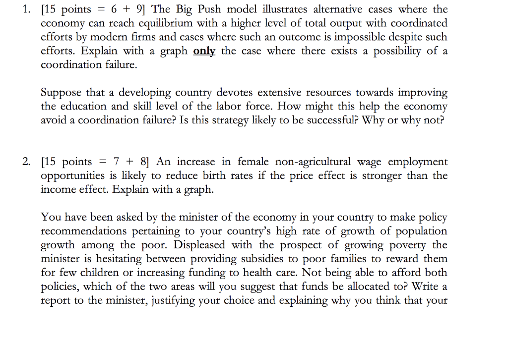 1. [15 points = 6 + 91 The Big Push model illustrates | Chegg.com